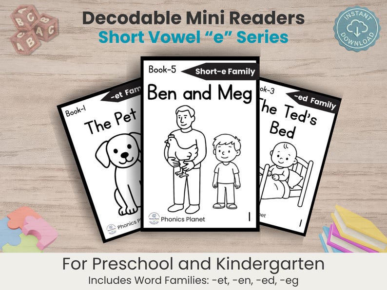 CVC Decodable Mini Readers: Short Vowel -e Fodable Books, Phonics Word ...