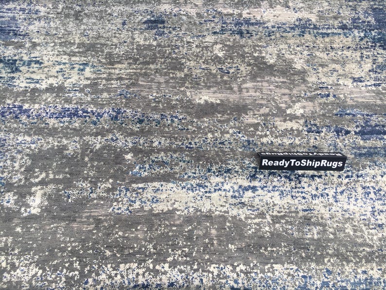 Modern 7x10 Rug | Blue Gray Abstract | Luxury Wool Silk Handknotted ...