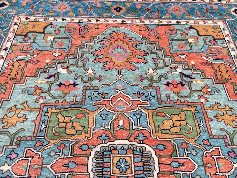 Hand Knotted Light Blue 8x10 Wool Rug, Neo Traditional Design Decor - Etsy