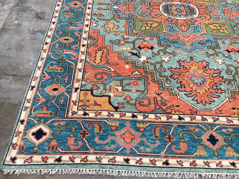 Hand Knotted Light Blue 8x10 Wool Rug, Neo Traditional Design Decor - Etsy