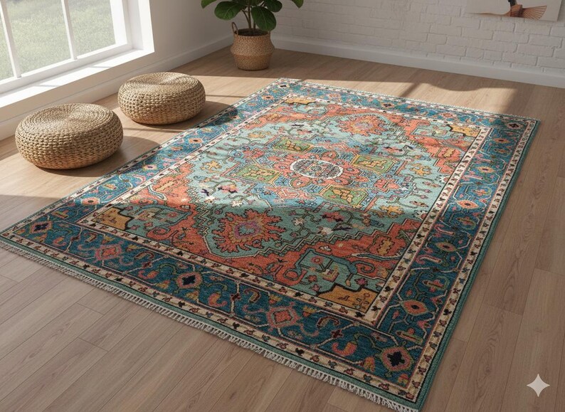 Hand Knotted Light Blue 8x10 Wool Rug, Neo Traditional Design Decor - Etsy