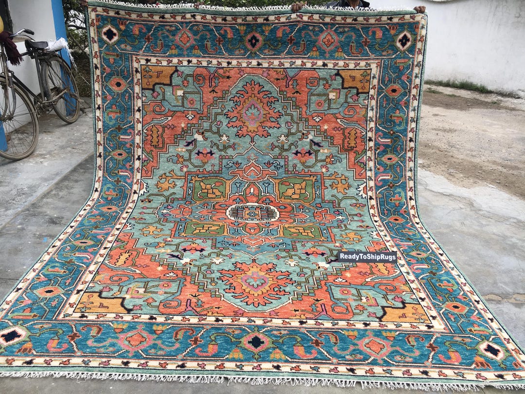 Hand Knotted Light Blue 8x10 Wool Rug, Neo Traditional Design Decor - Etsy