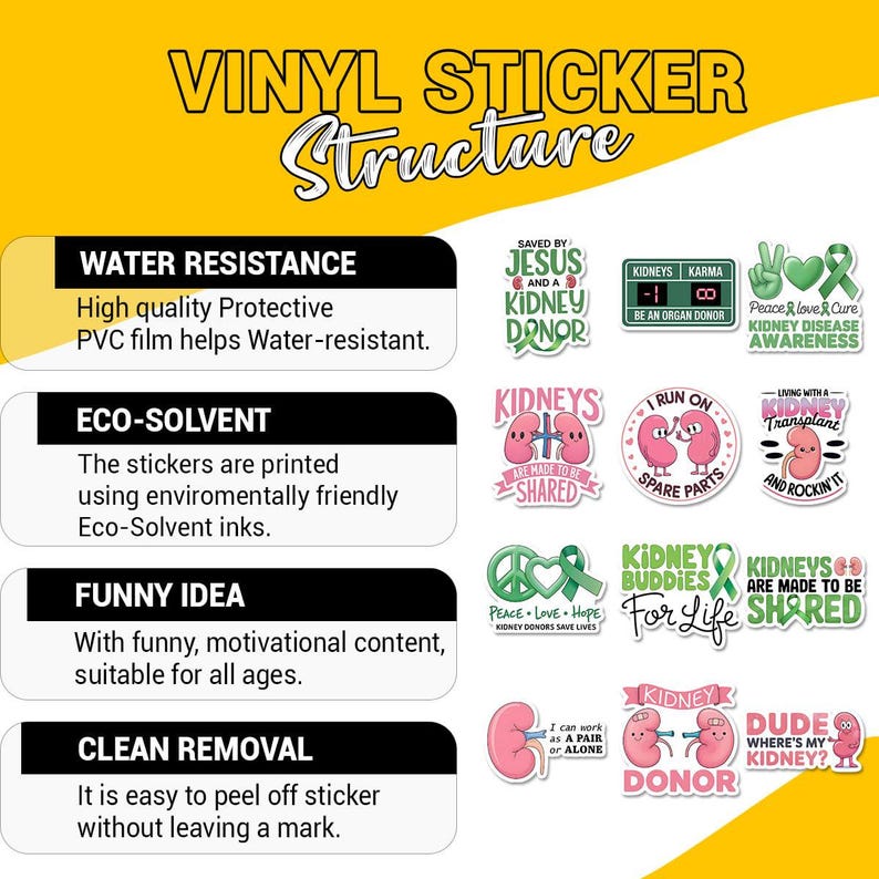 12 PCS Kidney Donor Sticker Pack – Kidney Disease Awareness, Kidney ...