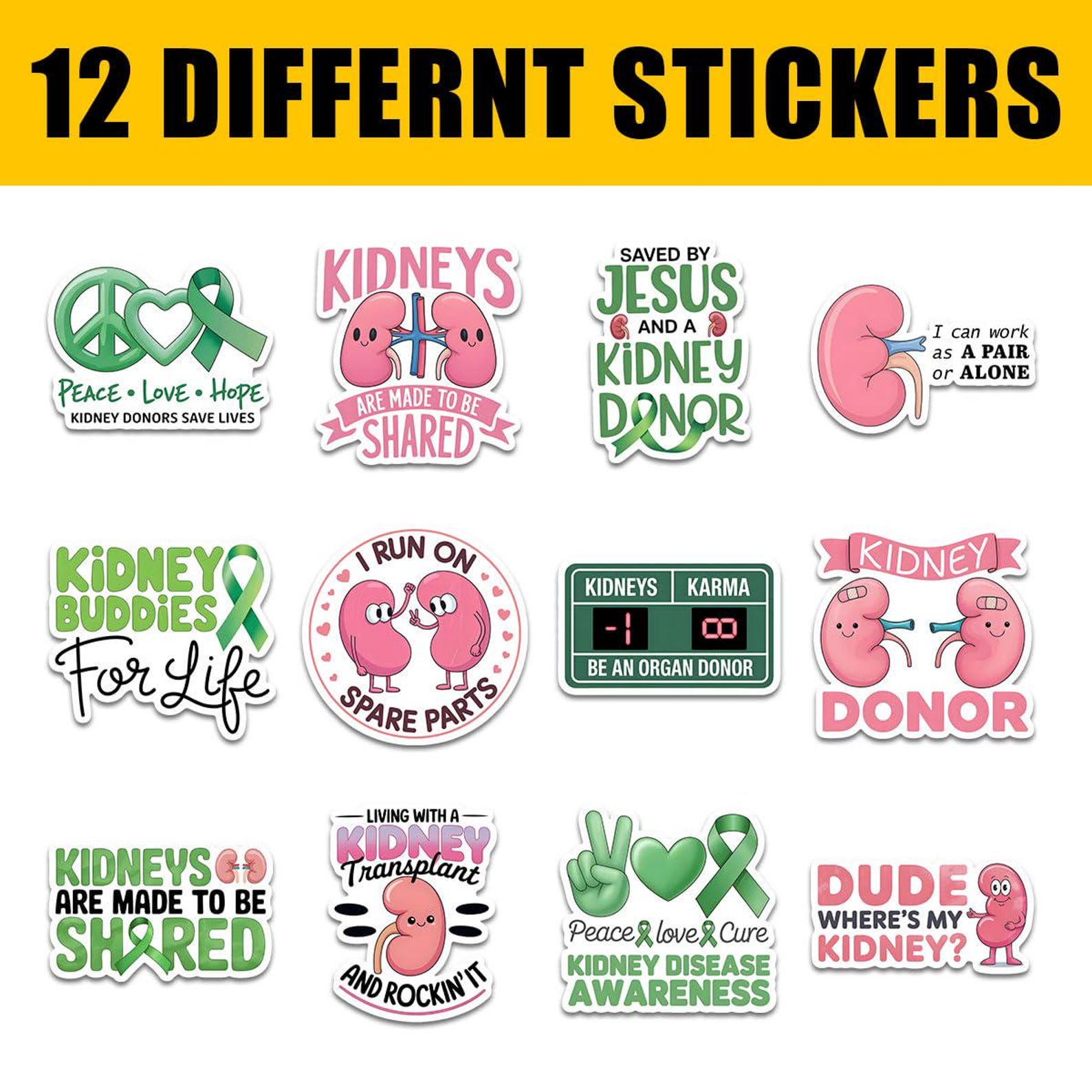 12 PCS Kidney Donor Sticker Pack – Kidney Disease Awareness, Kidney ...