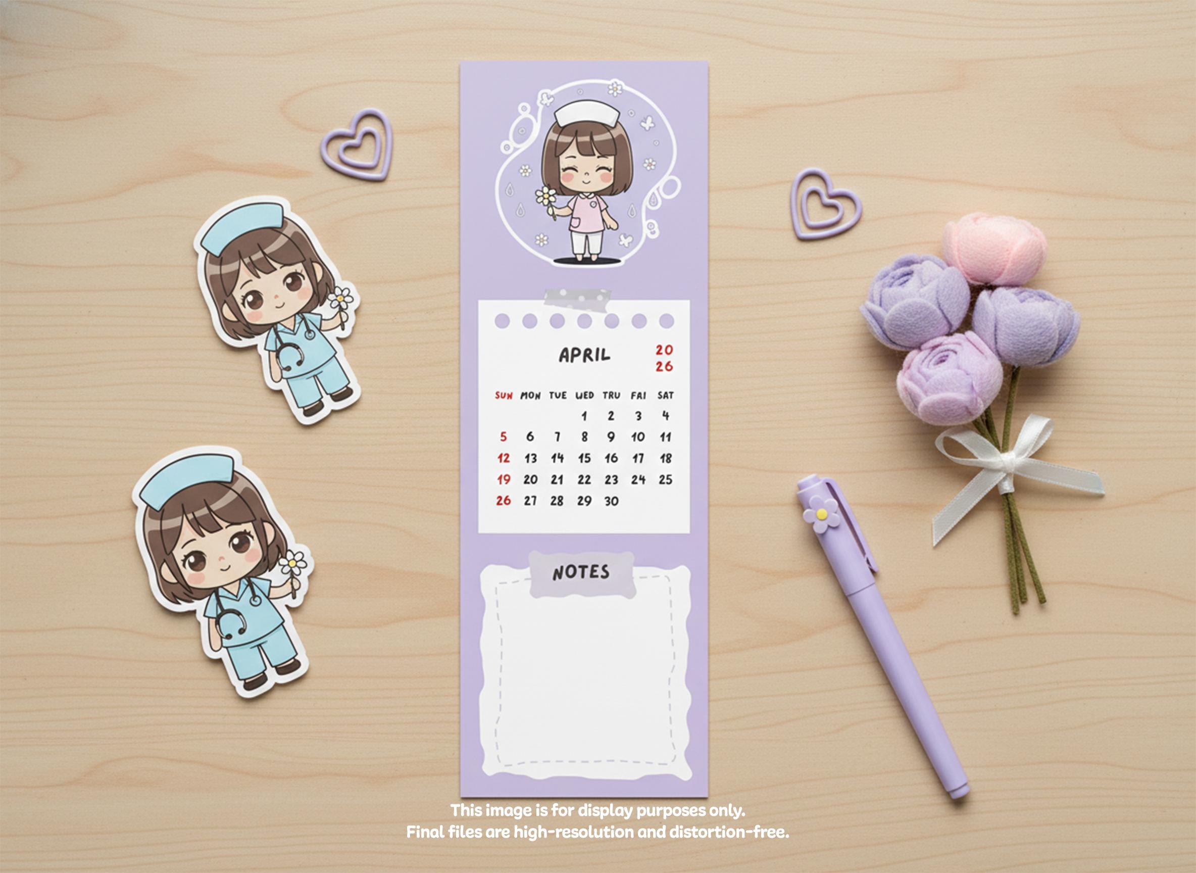 2026 Calendar Printable Nurse Bookmark Set Monthly Calendar Diy Medical ...