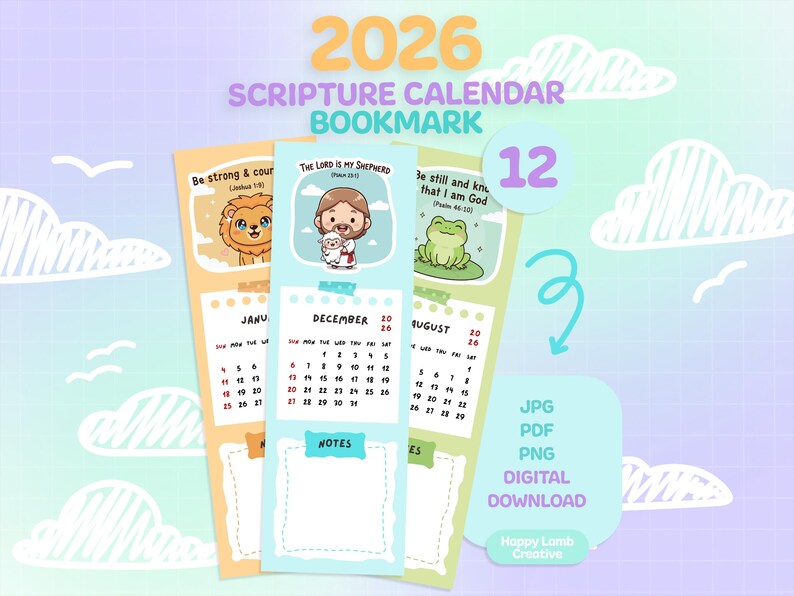 2026 Calendar Bookmark Scripture Bible Verse Bookmark Bible Journaling ...