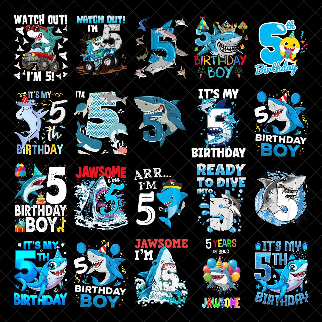 5th Birthday Shark PNG Bundle, Baby Shark Party Digital Download ...