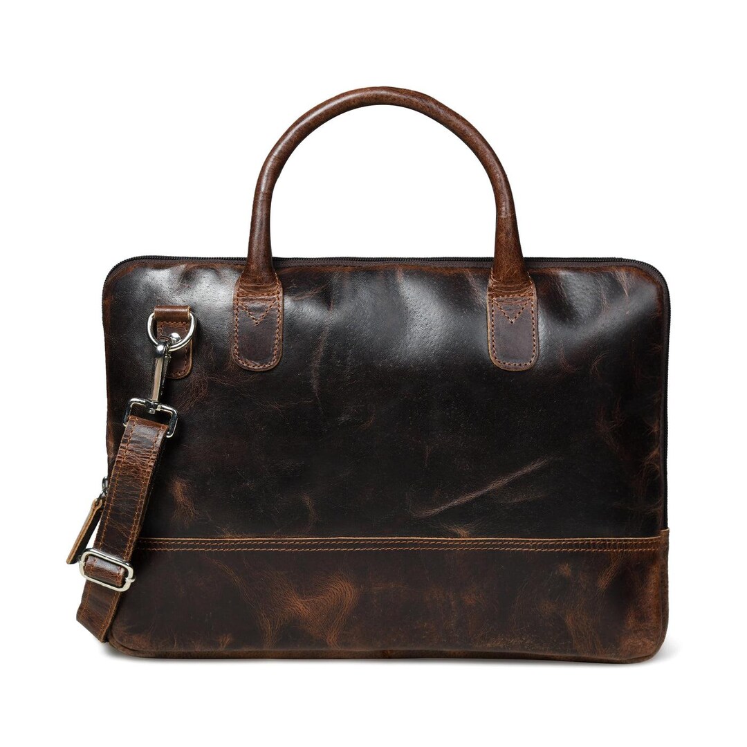 Handmade Vintage Leather Briefcase | Dark Brown Distressed Laptop Bag ...