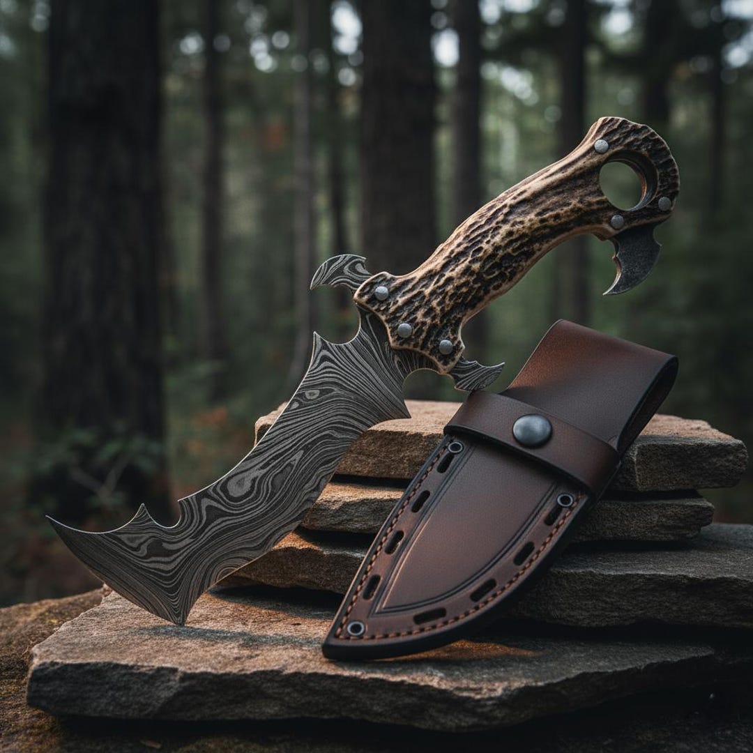 Handmade Damascus Steel Fantasy Art Knife With Stag Handle - Etsy
