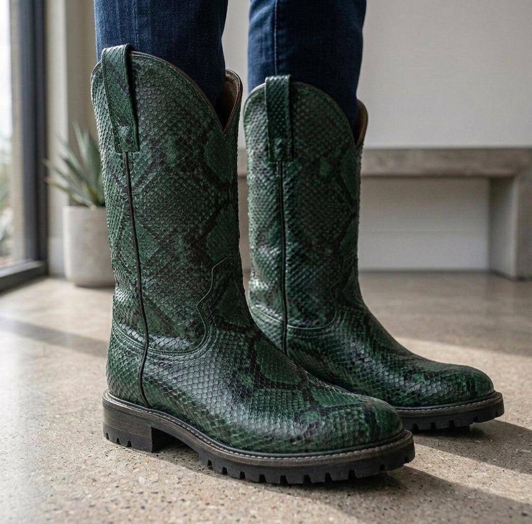Python Leather Cowboy Boots for Men Luxury Snake Skin Western Boots ...