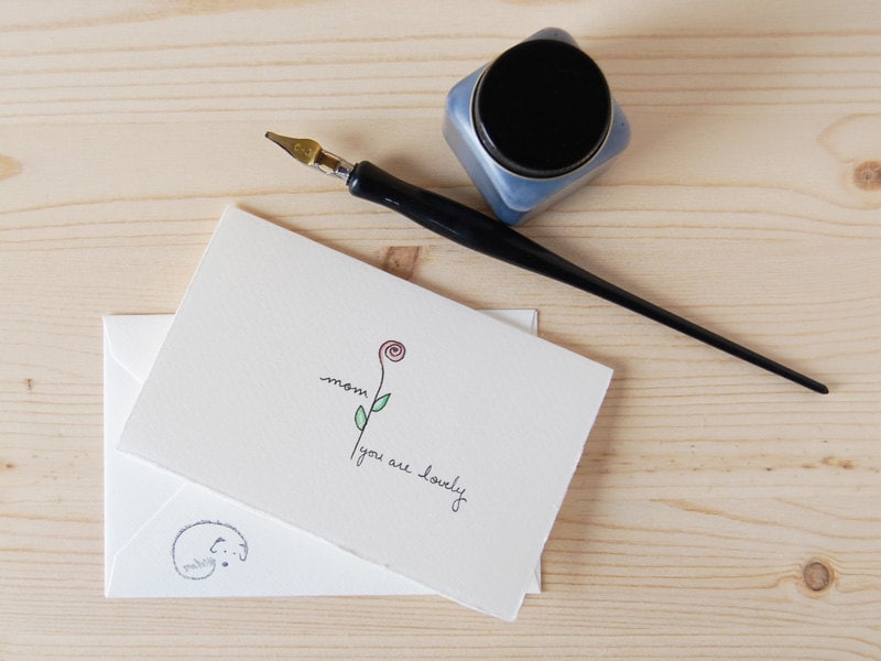 Mother's Day Card - Simple Rose Drawing - Mom, You Are Lovely - Etsy