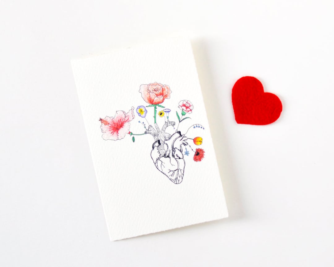 Simple Love Card - Flower Heart - Etsy