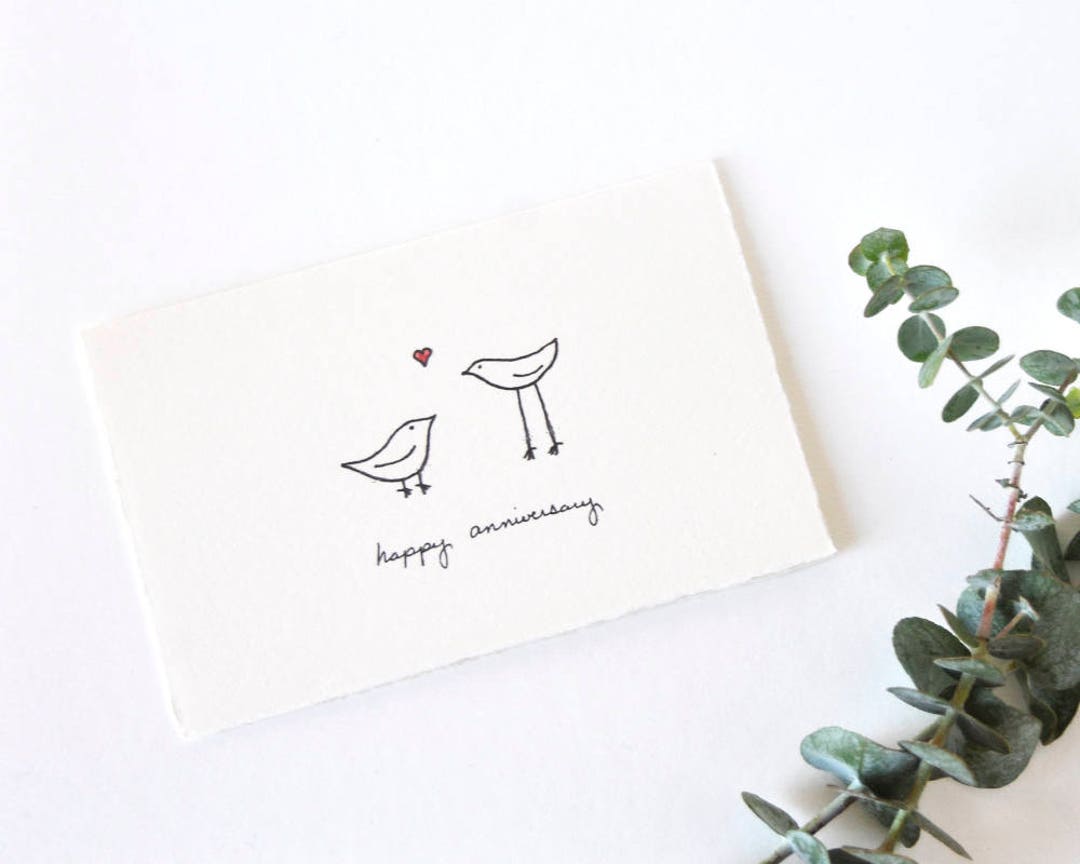 Cute Anniversary Card - Simple Love Birds Drawing - Happy Anniversary ...