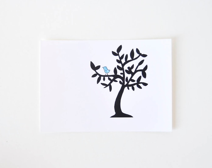 Simple Bird in Tree Drawing Cute Black and White Limited Edition Art ...