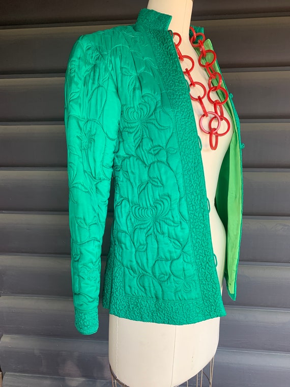 Vibrant Green Quilted Jacket | Asian Style | Side Poc… - Gem