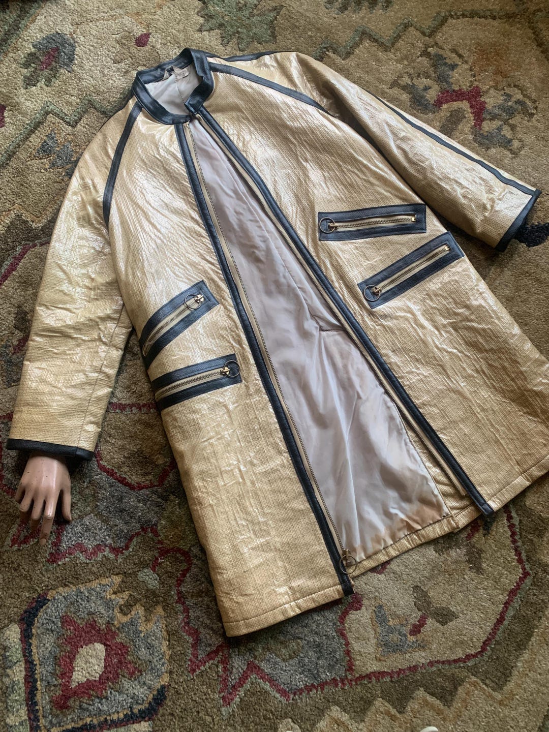 Rare Forsum Vinyl and Burlap Jacket Made in Japan Faux Leather Trim ...