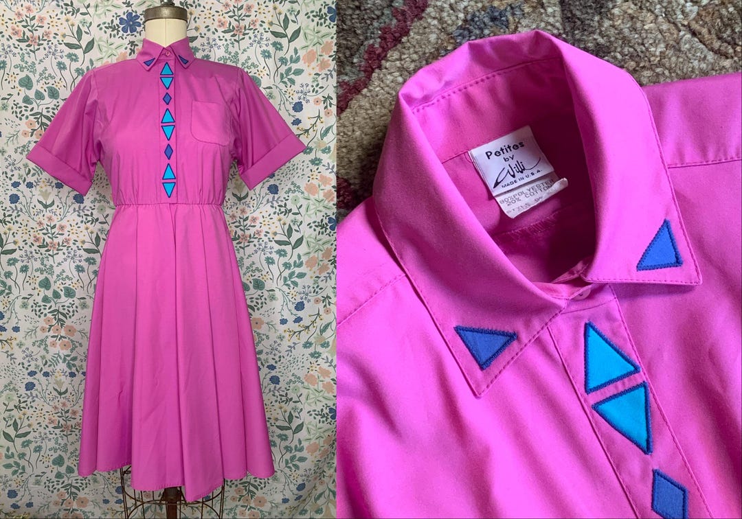 Raspberry Pink Shirt Dress Petites by Willi Cotton Polyester Blue ...