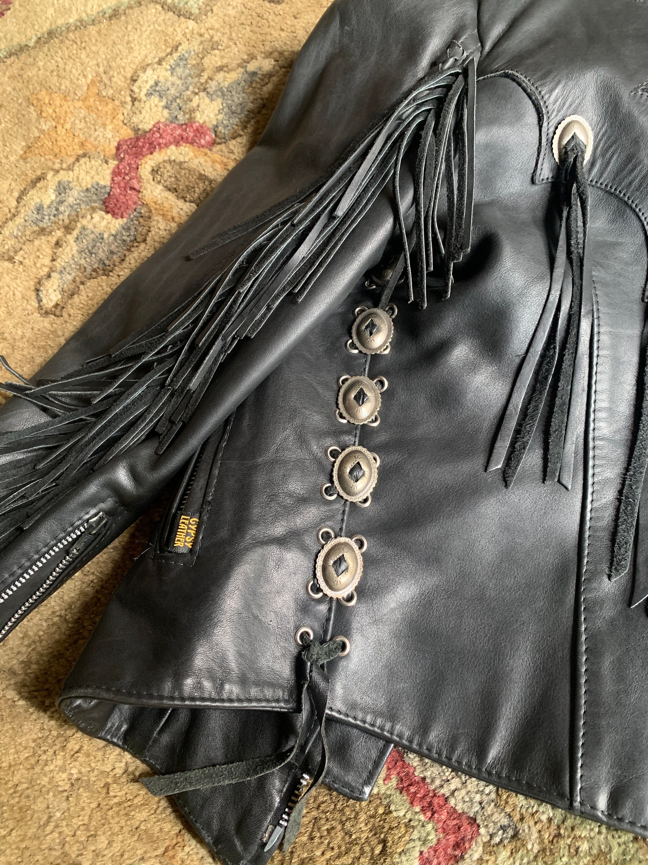 Exceptional Black Leather Jacket by Gypsy Leather Inlaid Rose Pattern ...