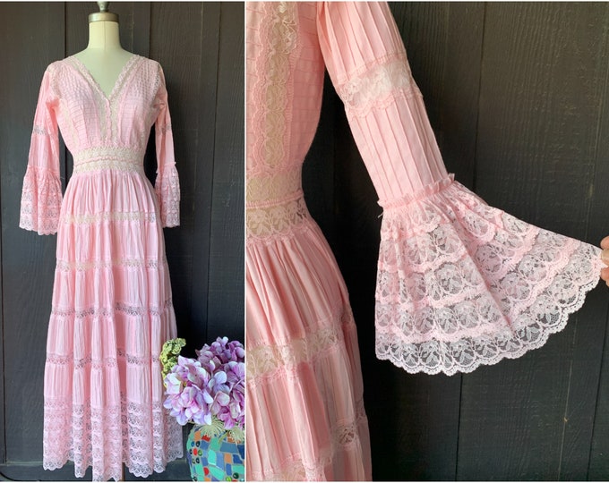 Bohemian Hippie Vow Renewal Dress, Vintage Inspired Lace Maxi Dress ...