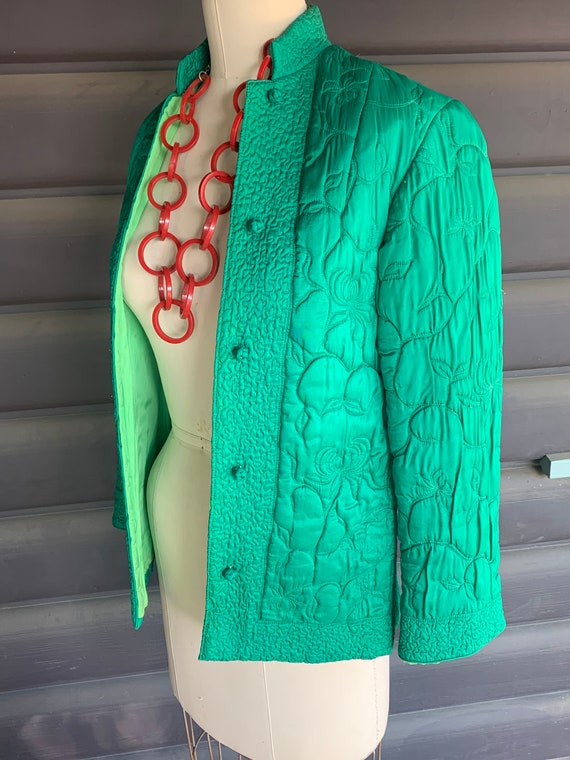 Vibrant Green Quilted Jacket | Asian Style | Side Poc… - Gem