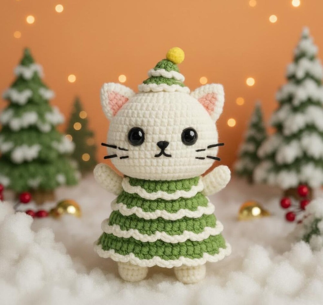 Christmas Tree Cat Crochet Pattern PDF, Cute Amigurumi Holiday Cat ...
