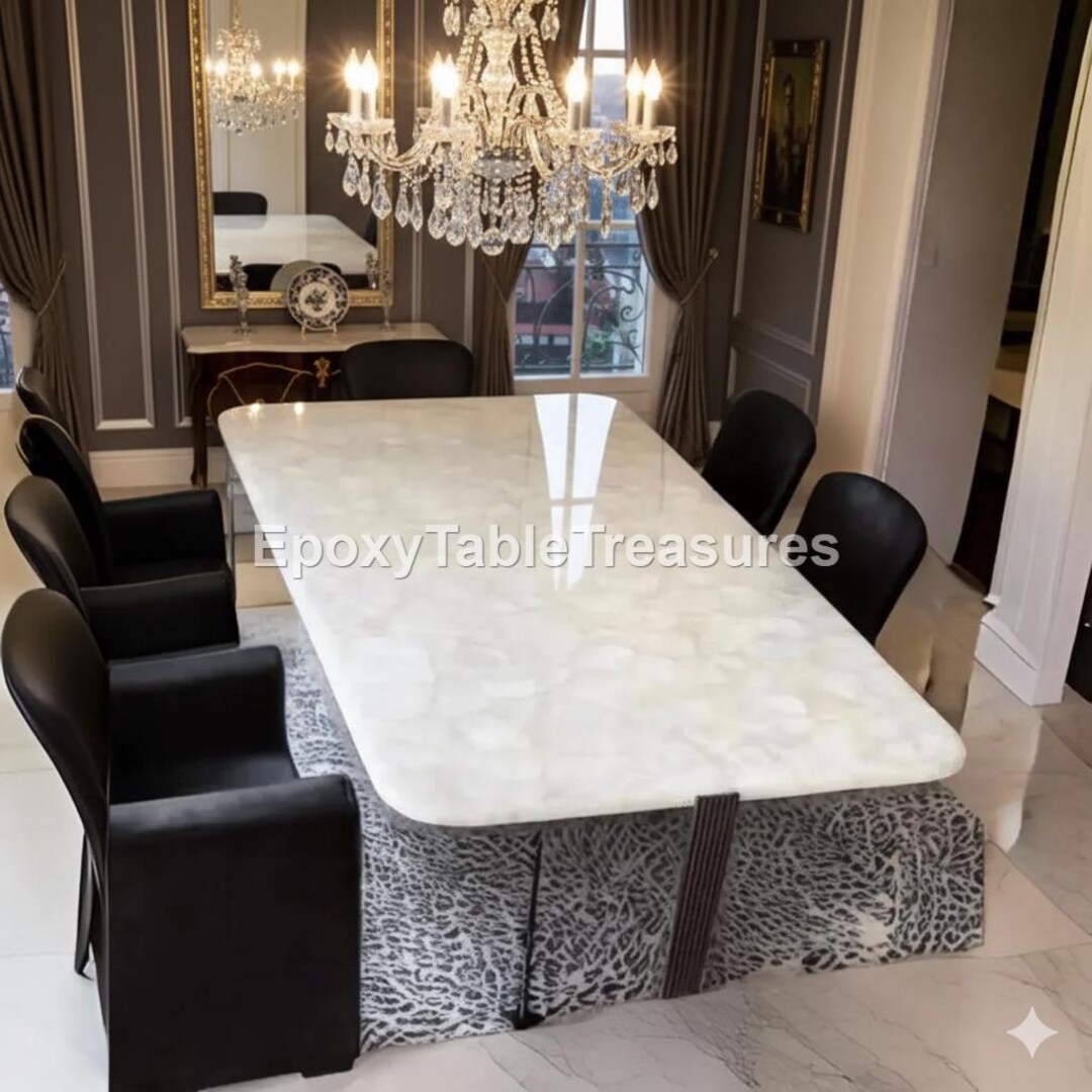 White Agate Slab Tabletop – Polished Crystal Stone Furniture With ...