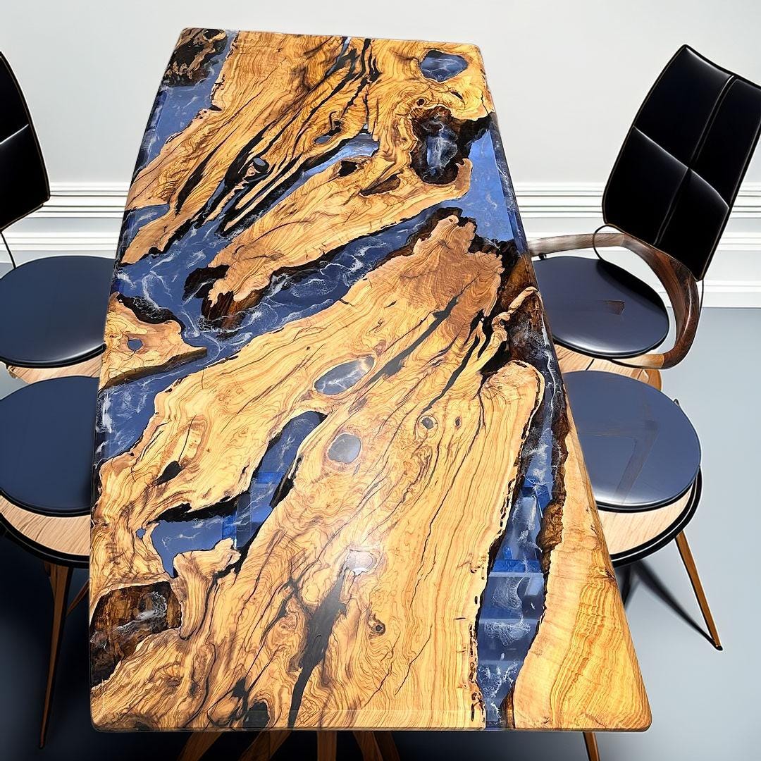 Live Edge Wood Deep Blue Epoxy River Dining Table Handcrafted Luxury ...