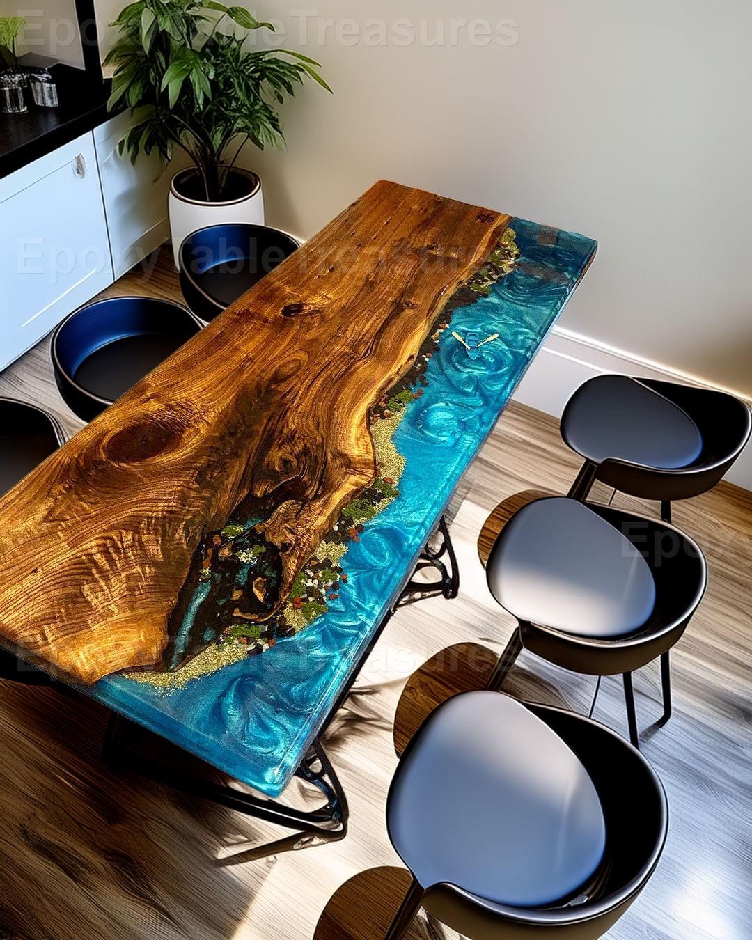 Handmade Live Edge Wood & Blue Epoxy River Console Table | Ocean Resin ...