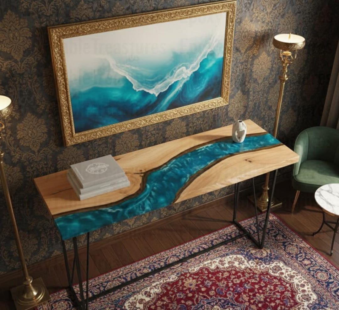Live Edge Blue Epoxy River Console Table Modern Entryway Hall Table ...