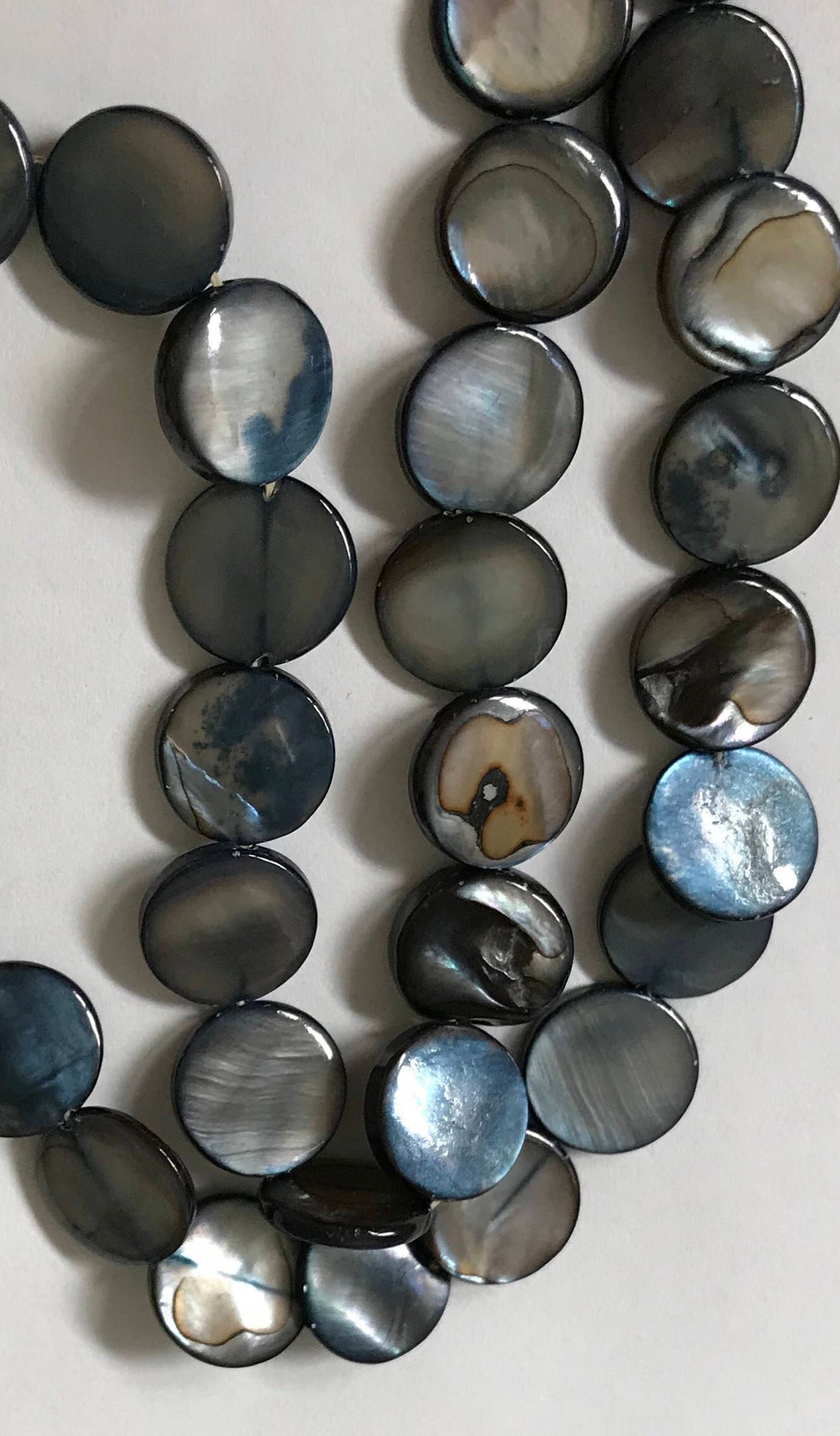 Slate Blue Round Tabular Mother of Pearl Beads 10 mm 18 Beads | Etsy