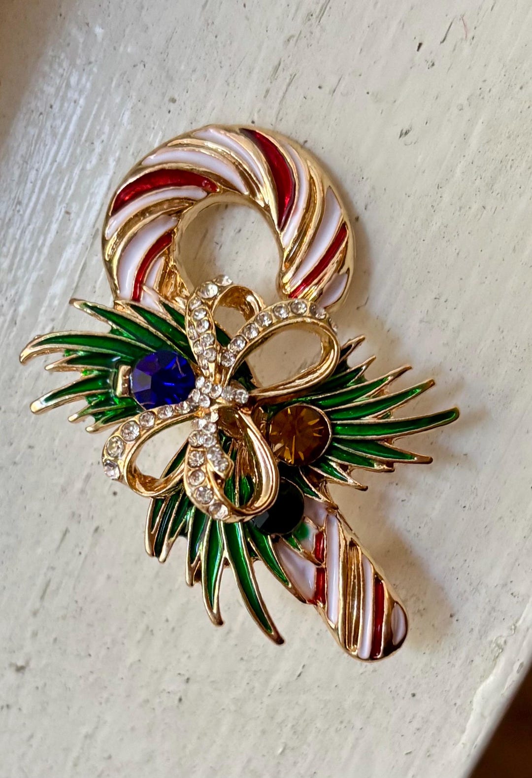 New Beautiful Enamel Candy Cane Brooch, 2”, to Accessorize Holiday ...