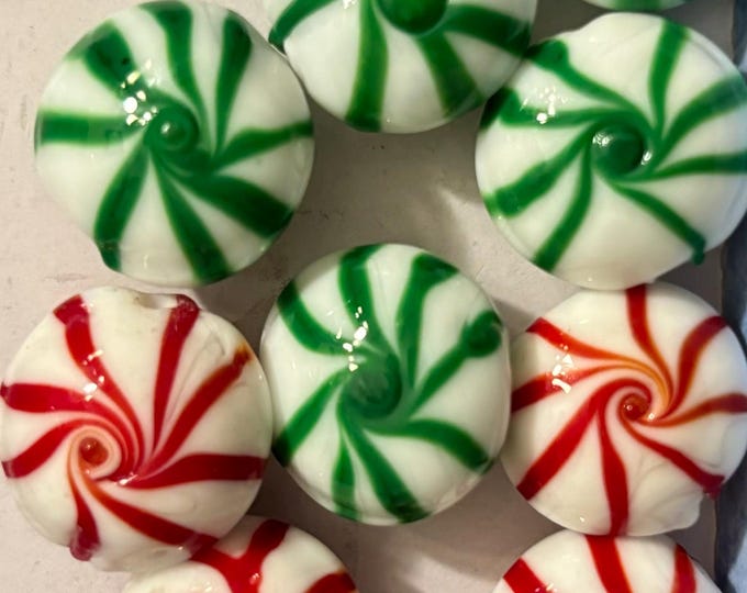 Red and Green Glass Peppermint Beads 3/4” for Your Holiday Projects 10 ...