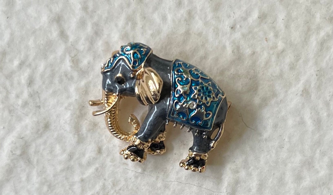 Elephant Enamel Pin: Teal & Gold Accent Brooch, 1 Inch - Etsy