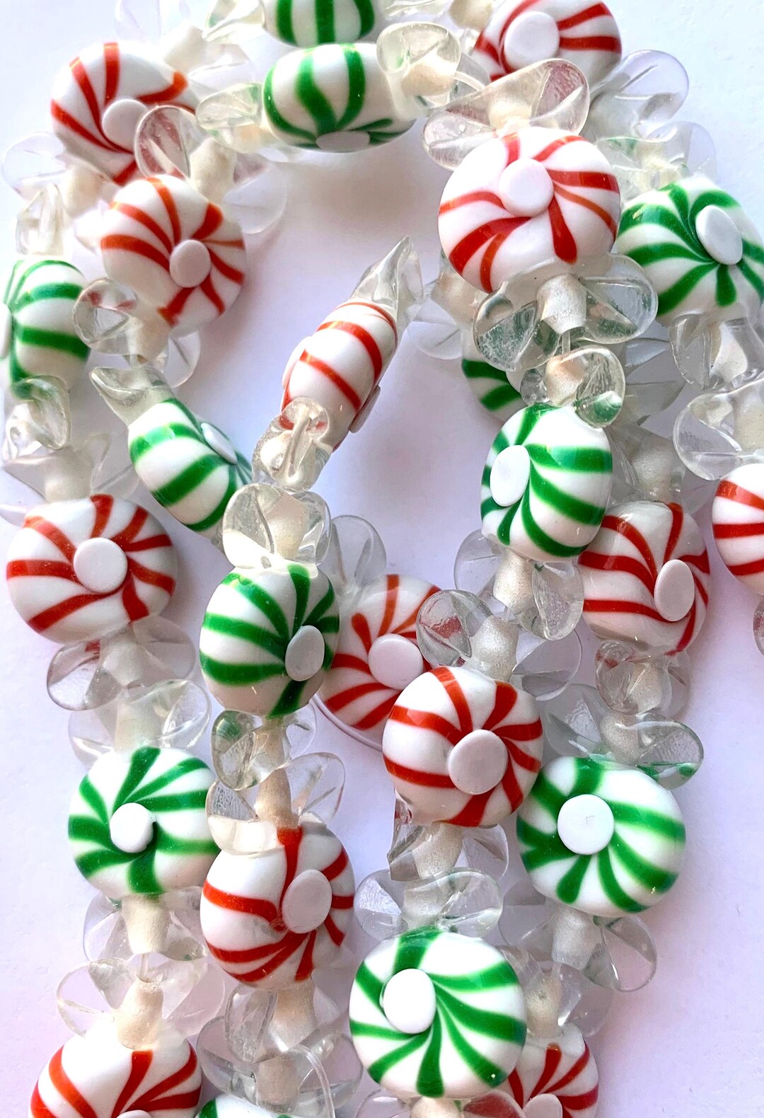 Glass Peppermint Candy Beads, Red and Green (10 Pc) - Etsy