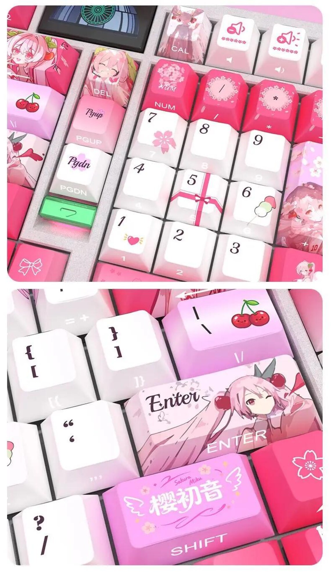 Sakura Rabbit Hole Keycaps Pink Anime Theme | Full PBT Sublimation ...