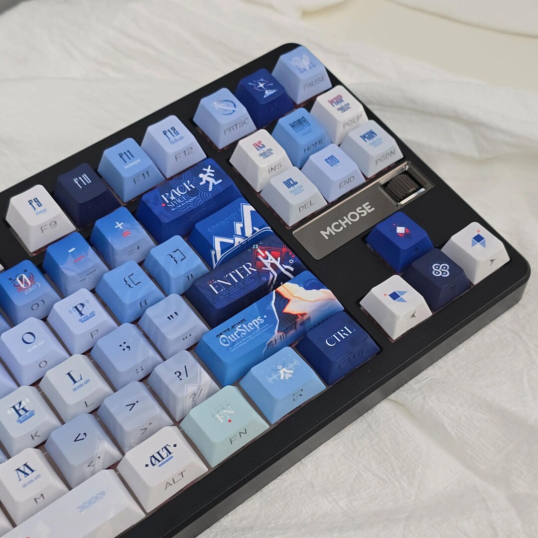 120-keys Premium Snow Mountain Keycaps | Blue PBT RGB Cherry Profile ...