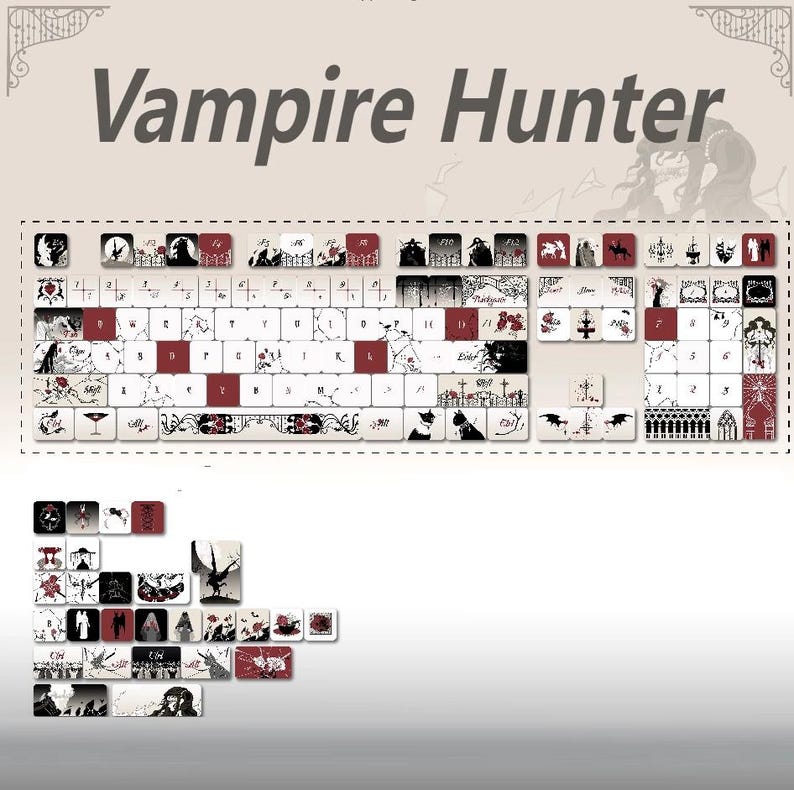 Vampire Hunter Keycaps | Gothic Horror Aestheti- | PBT Heat Sublimation ...