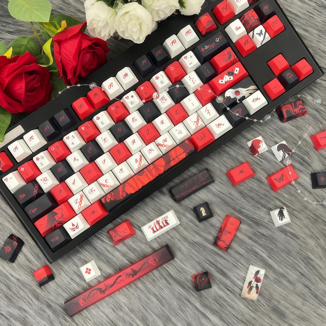 142 Keys Red Black Keycaps—cute Anime Cherry PBT RGB Transparent ...