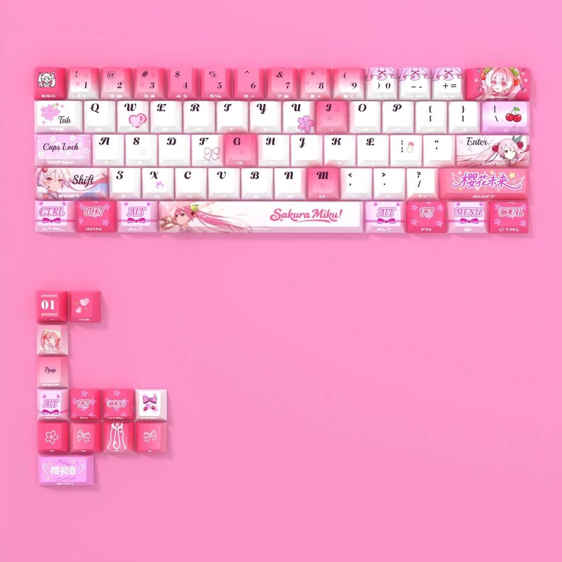 Sakura Rabbit Hole Keycaps Pink Anime Theme | Full PBT Sublimation ...