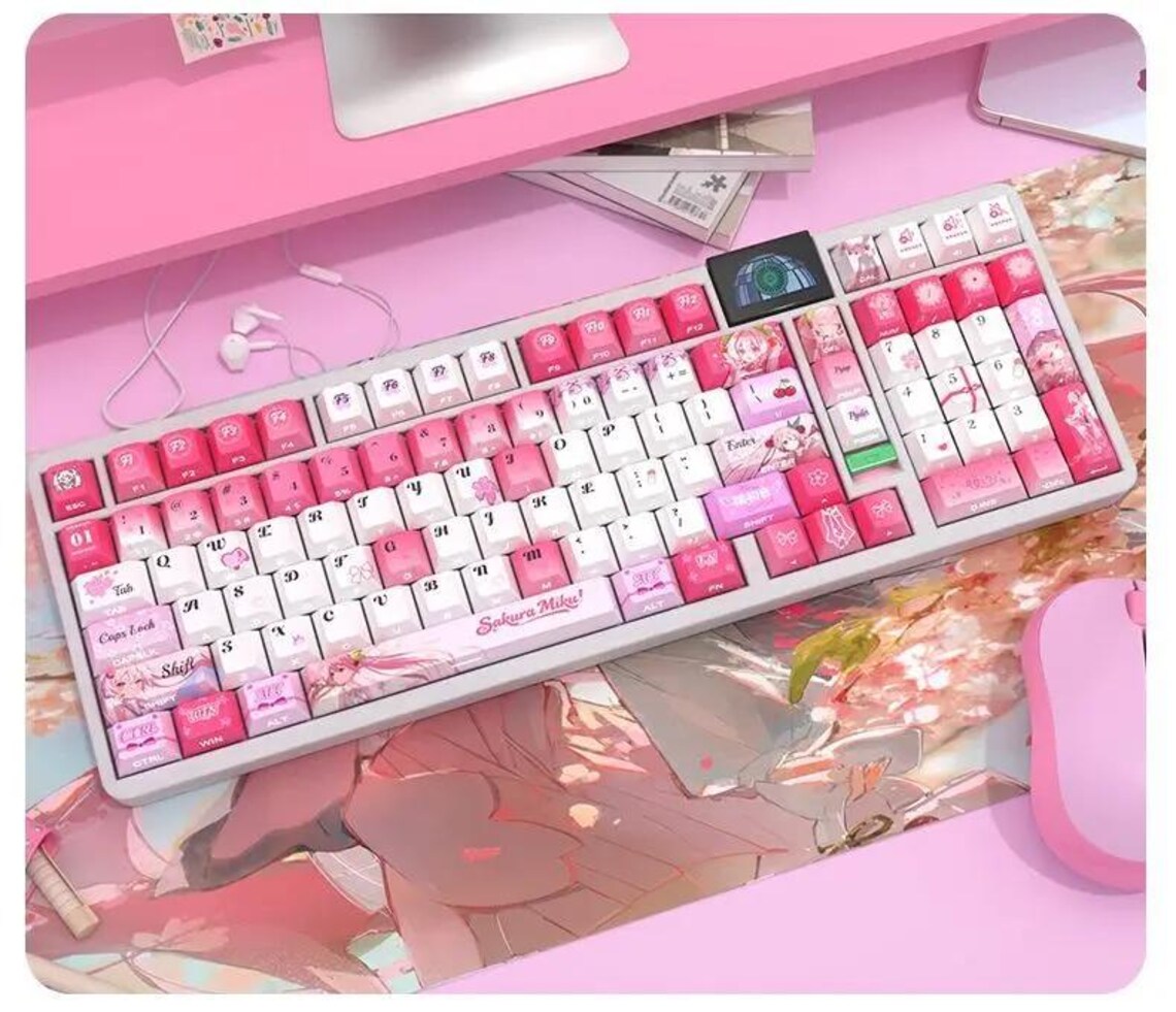 Sakura Rabbit Hole Keycaps Pink Anime Theme | Full PBT Sublimation ...