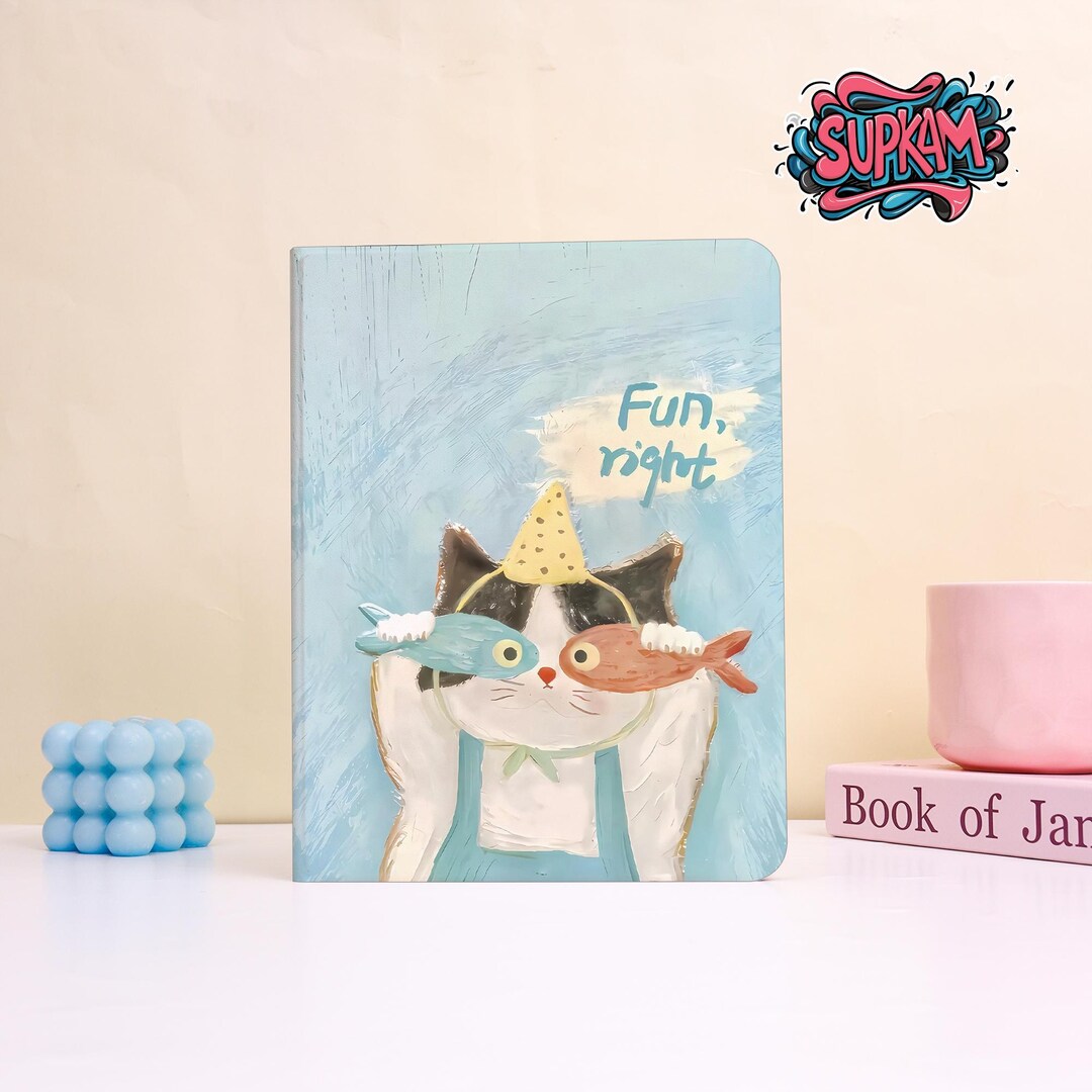 Custom Cured Soft Blue Cat Pattern Protective Cover for Ipad- Handmade ...