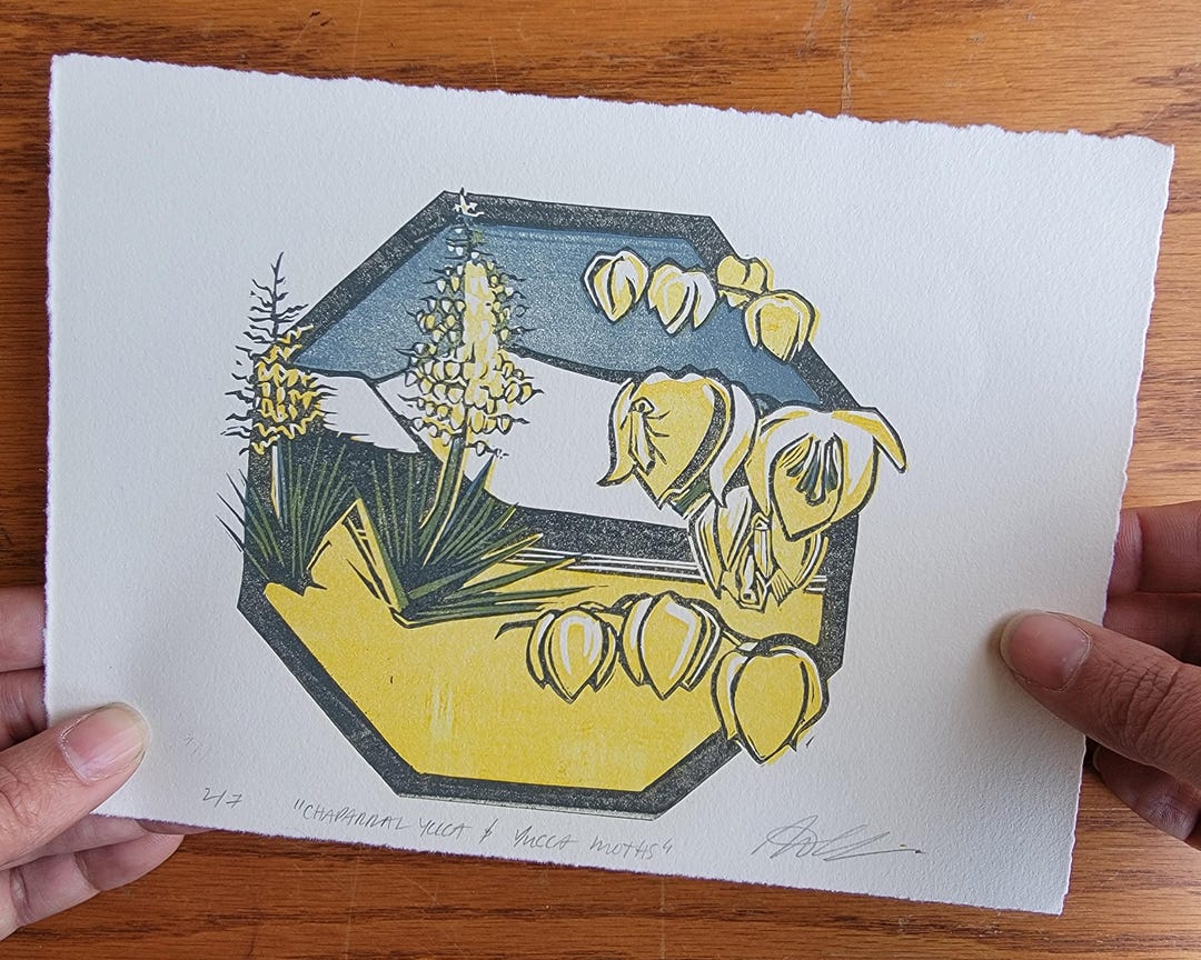 Yucca Moths Linocut Print: Limited Edition California Nature Art - by ...