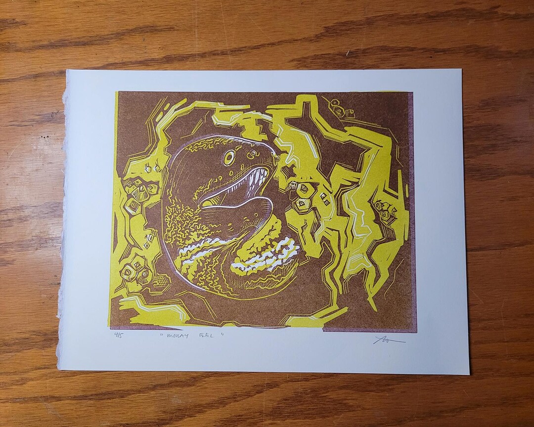 Moray Eel - Linocut Print - Limited Edition - Wildlife Art - California ...