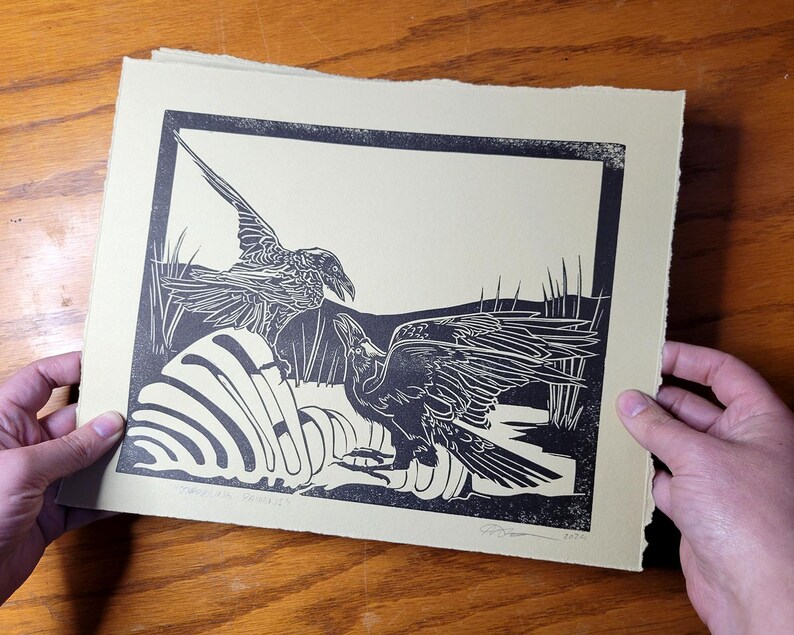 Sqabbling Ravens - B&W Linocut Print - Limited Edition - Bird Art ...