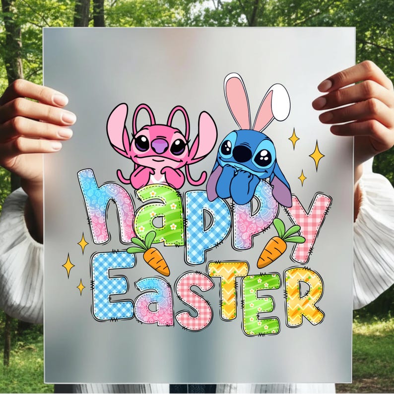 Stitch Easter DTF Transfer, Cute Bunny Stitch Easter Design, Kids ...