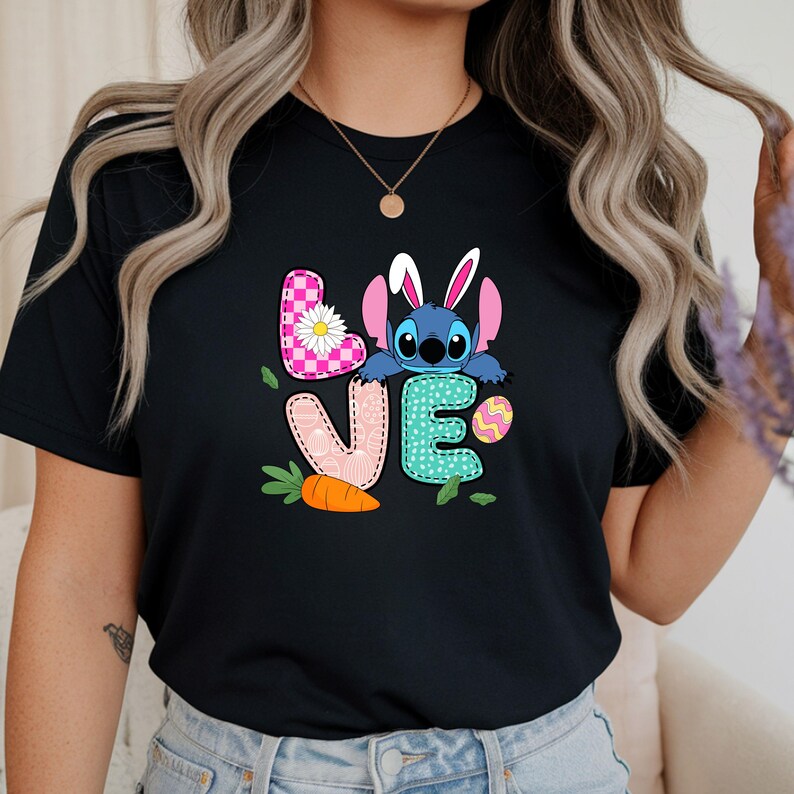 Stitch Easter DTF Transfer, Cute Bunny Stitch Easter Design, Kids ...
