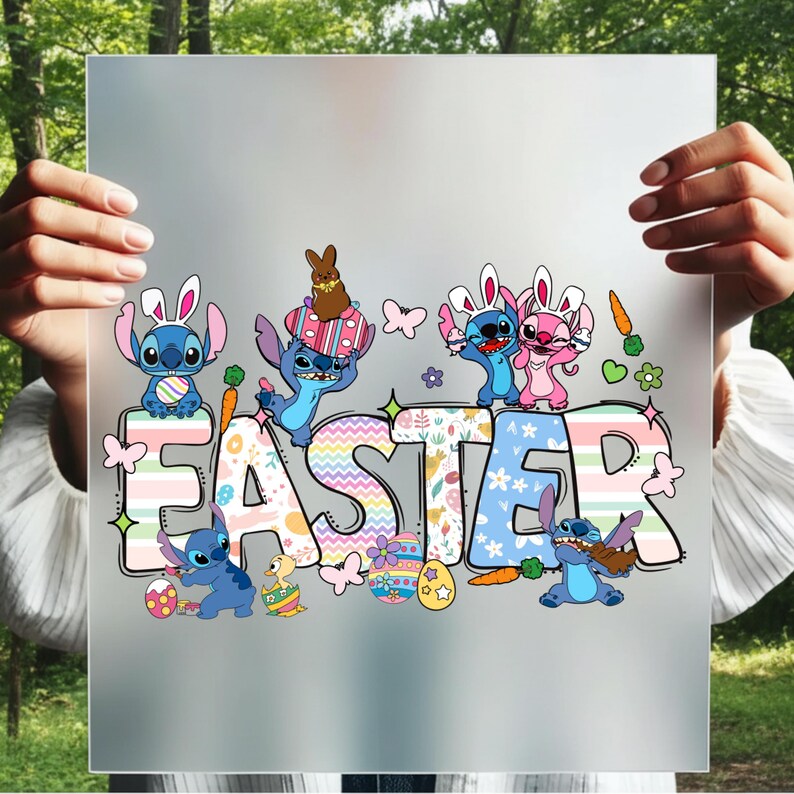 Stitch Easter DTF Transfer, Cute Bunny Stitch Easter Design, Kids ...