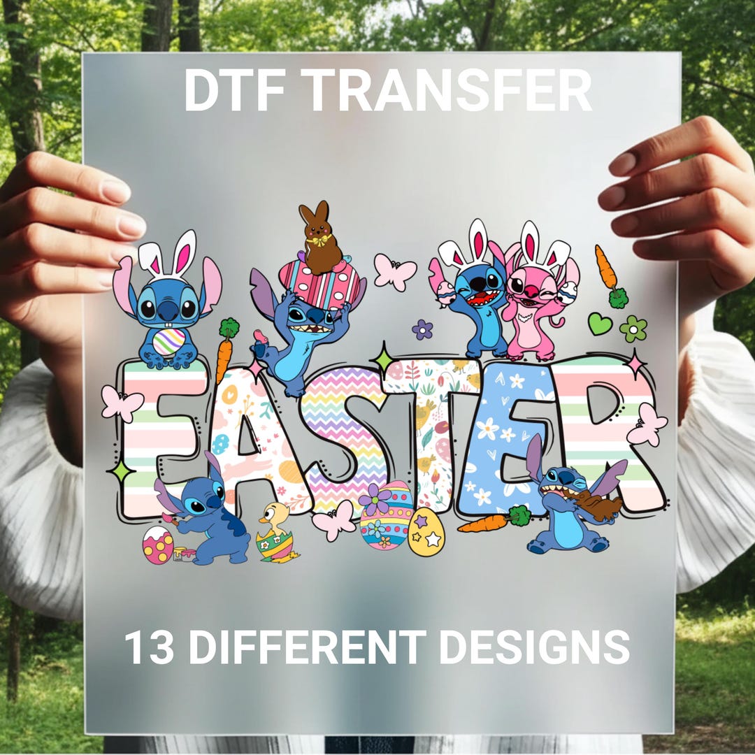 Stitch Easter DTF Transfer, Cute Bunny Stitch Easter Design, Kids ...