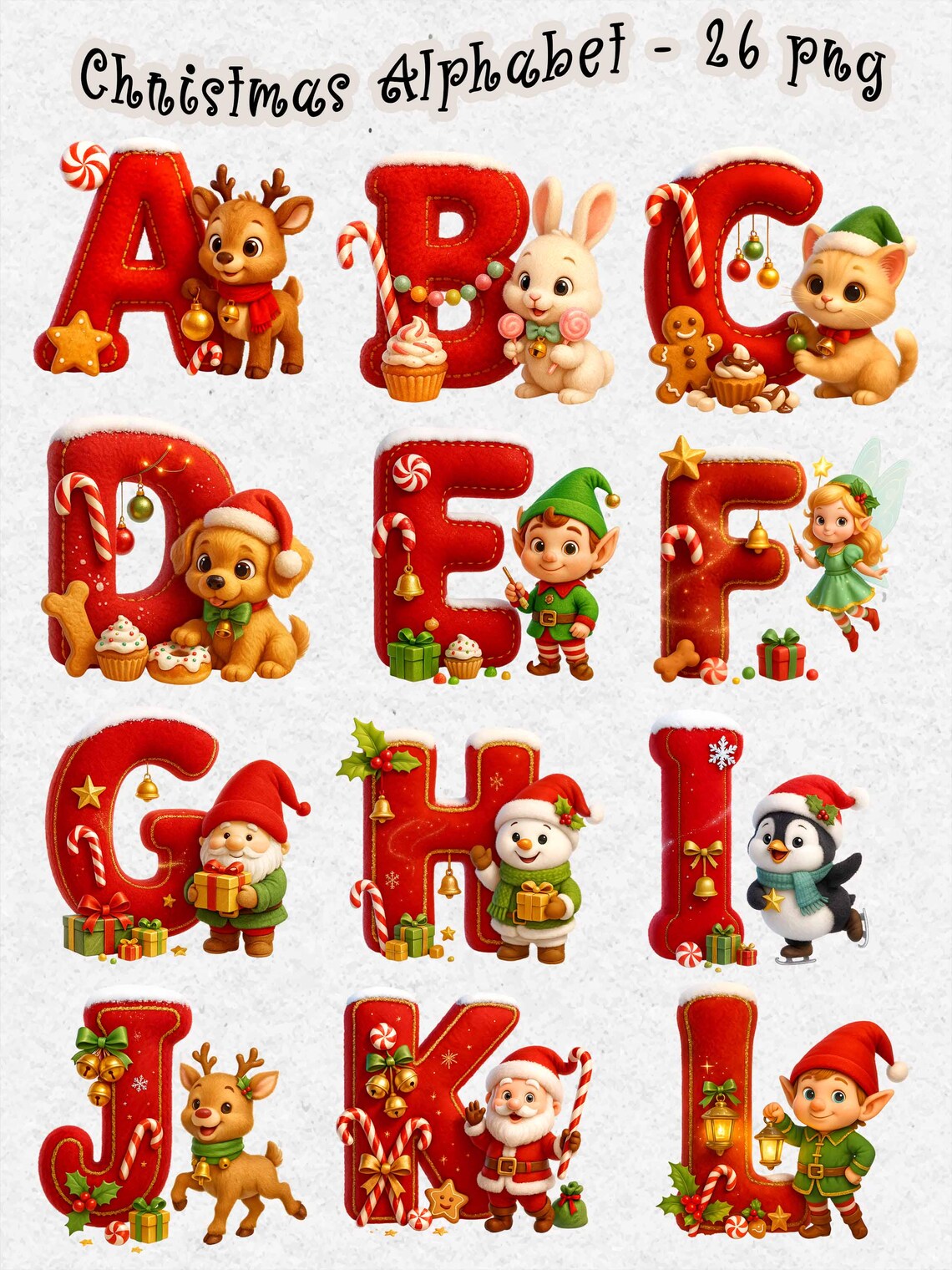 Personalized Christmas Alphabet A–Z | Xmas Gift | Kids Holiday Clipart ...