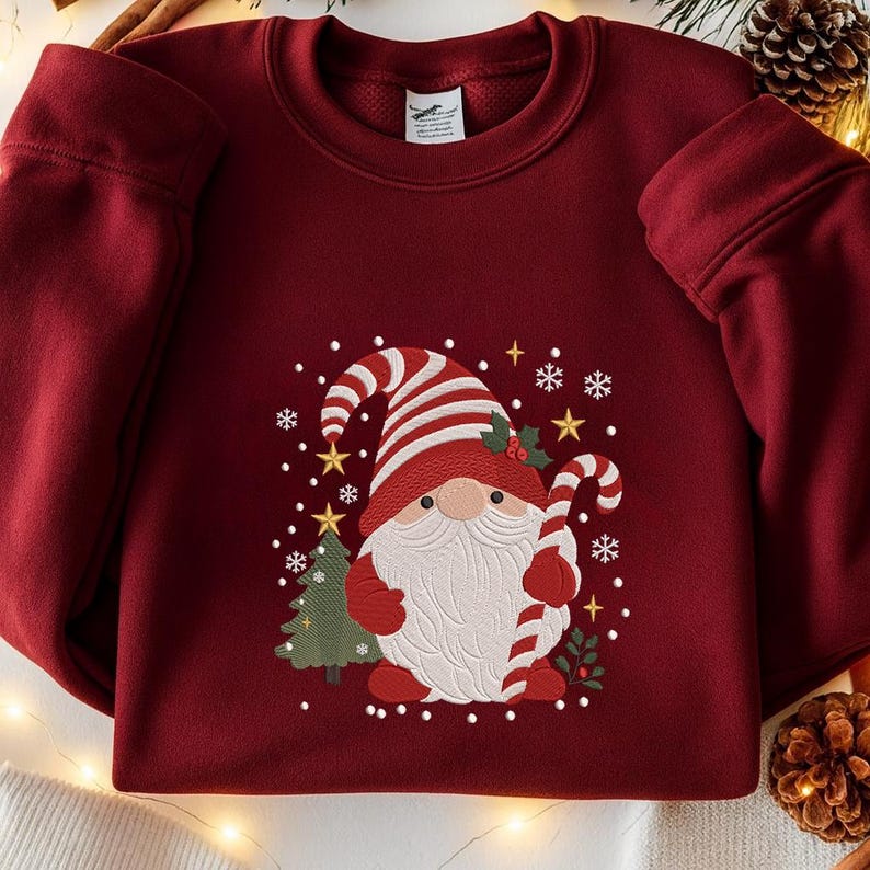 Christmas Gnome Embroidery Design | Candy Cane Santa Gnome | Machine ...